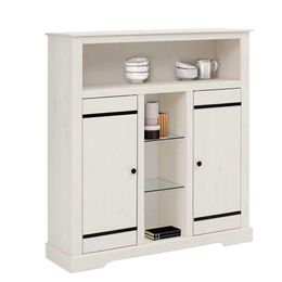 Pharao24.de Highboard in Wei&szlig; und Schwarz Landhaus Design
