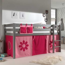 Pharao24.de M&auml;dchen Kinderzimmerbett in Grau Pink Rosa Blumen Motiv
