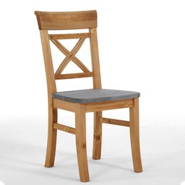 Pharao24.de Landhaus Holzst&uuml;hle in Grau Kiefer massiv 40 cm Sitztiefe (2er Set)
