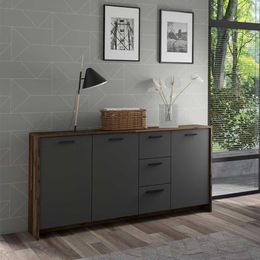 Pharao24.de Wohnzimmersideboard in Anthrazit und antiker Holzoptik 153 cm breit