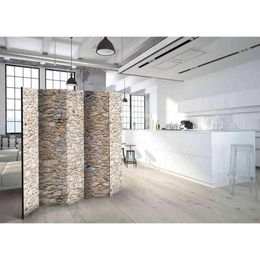 Pharao24.de 5 teiliger Paravent in Beige Mauer Motiv