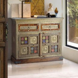 Pharao24.de Kommode Holzkommode aus Massivholz im orientalischen Stil in Goldfarben 105x90x40 cm Pharao24
