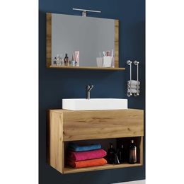 Pharao24.de H&auml;ngendes Badm&ouml;bel Set in Wildeiche Honigfarben modern (zweiteilig)