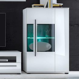 Pharao24.de Wohnzimmer Highboard in Wei&szlig; Hochglanz Glas LED Beleuchtung