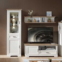 Pharao24.de Fernseher Anbauwand im Landhaus Design LED Beleuchtung (dreiteilig)