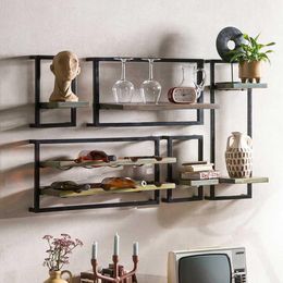 Pharao24.de Shabby Regal Set mit Weinaufbewahrung Schwarz und Bunt (f&uuml;nfteilig)