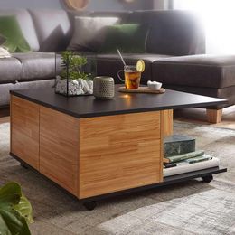 Pharao24.de Rollbarer Wohnzimmer Tisch in Anthrazit und Eiche Optik 70 cm breit