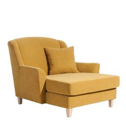 Pharao24.de Xxl Sessel gelb Velour im Landhausstil 105 cm Sitztiefe
