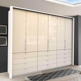 Pharao24.de Schlafzimmerkleiderschrank in Creme Wei&szlig; Glas beschichtet Faltt&uuml;ren