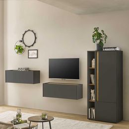 Pharao24.de Moderne Design Wohnwand mit Sekret&auml;r in Anthrazit Wildeichefarben (vierteilig)