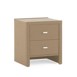Pharao24.de Nachttisch in Beige Kunstleder 2 Schubladen