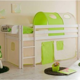 Pharao24.de Kinderhochbett aus Kiefer Massivholz Gr&uuml;n-Beige