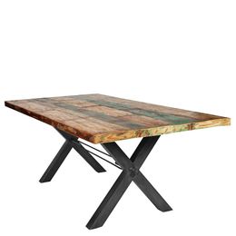 Pharao24.de Bunter Esszimmertisch aus Recyclingholz und Eisen 160 cm breit