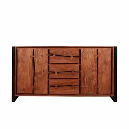 Pharao24.de Design Sideboard aus Akazie Massivholz Schwarz Metall Loft