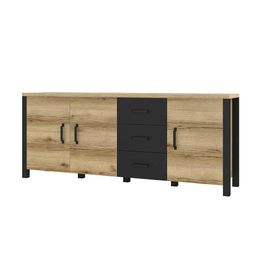 Pharao24.de XL Esszimmersideboard im Industry und Loft Stil Eichefarben und Schwarz