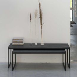 Pharao24.de Couchtisch Set aus Eiche Massivholz Stahl (zweiteilig)