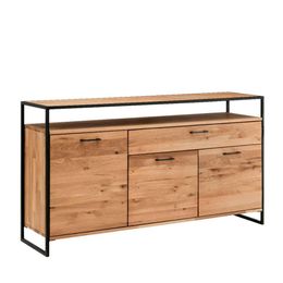 Pharao24.de Sideboard Massivholzkommode in Schwarz und Wildeichefarben