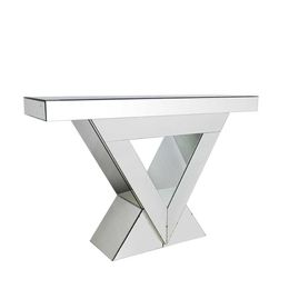 Pharao24.de Spiegel Designtisch mit Glasplatte S&auml;ulengestell