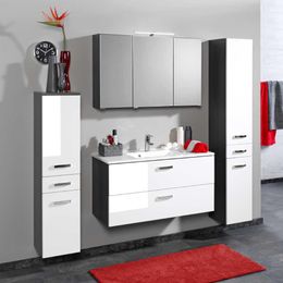 Pharao24.de Badezimmer Set in Wei&szlig; Grau mit Spiegelschrank (vierteilig)