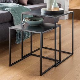 Pharao24.de Wohnzimmer Tisch Set schwarz im Industry und Loft Stil Metall (zweiteilig)