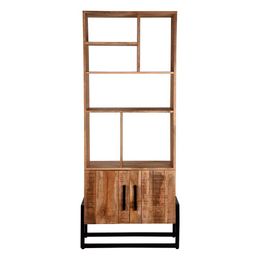 Pharao24.de Industry B&uuml;cherregal aus Mangobaum Massivholz ge&ouml;lt und Metall 190 cm hoch