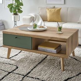 Pharao24.de Sofa Tisch Skandi in Graugr&uuml;n und Wildeichefarben 46 cm hoch