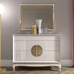 Pharao24.de Anrichte und Spiegel im italienischen Design Wei&szlig; und Goldfarben (zweiteilig)