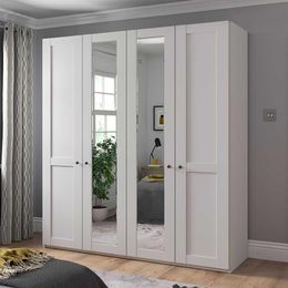 Pharao24.de Kleiderschrank wei&szlig; modern Landhaus 200 cm breit Spiegelt&uuml;ren
