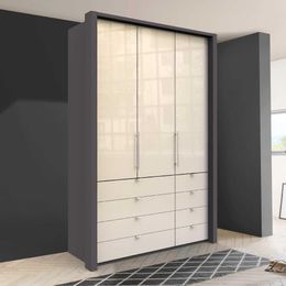 Pharao24.de Kompakt Kleiderschrank in Cremefarben und Braun glasbeschichtet