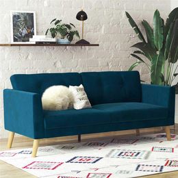 Pharao24.de Dreisitzer Couch in Blau Fu&szlig;gestell aus Holz