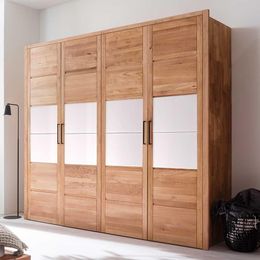 Pharao24.de Holzkleiderschrank massiv aus Wildeiche und Glas 4 Dreht&uuml;ren