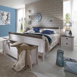 Pharao24.de Schlafzimmer Einrichtung im Landhausstil Wei&szlig; Grau (vierteilig)