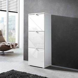Pharao24.de Schuhschrank mit 3 Klappen Wei&szlig; Hochglanz