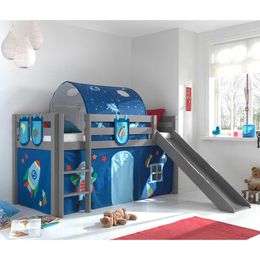 Pharao24.de Kinderzimmer Bett in Grau und Blau Kiefer Massivholz