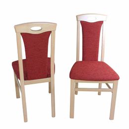 Pharao24.de Esstischstuhl in Rot Stoff Buche Massivholz (2er Set)