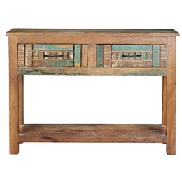 Pharao24.de Konsolentisch Wandtisch aus Massivholz mit zwei Schubladen