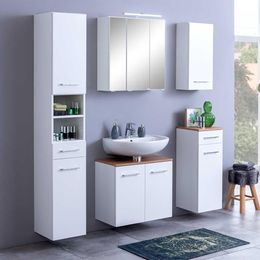 Pharao24.de Badezimmer Einrichtung in Wei&szlig; und Wildeiche Optik modern (f&uuml;nfteilig)
