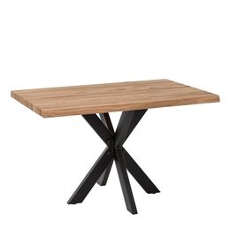Pharao24.de Esszimmertisch aus Eiche Massivholz und Metall Loft Style 125x77x80 cm Pharao24