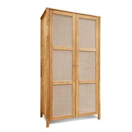 Pharao24.de Kleiderschrank Schrank Holz aus Massivholz mit Geflecht T&uuml;ren