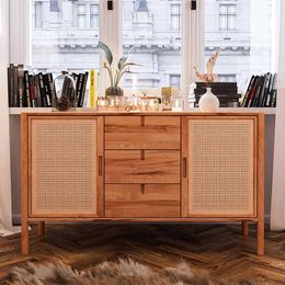 Pharao24.de Sideboard mit Rattan T&uuml;ren aus Wildbuche Massivholz 142 cm breit