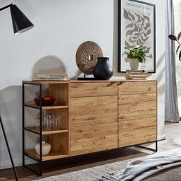 Pharao24.de Hohes Sideboard aus Wildeiche Massivholz & Metall B&uuml;gelgestell