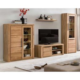 Pharao24.de Wohnzimmer Schrankwand in Eichefarben modernem Design (vierteilig)