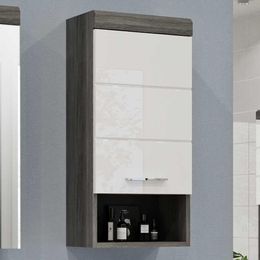 Pharao24.de Oberschrank in Wei&szlig; und Holzoptik Rauchgrau 79 cm hoch