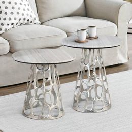 Pharao24.de Beistelltisch Couchtisch Set mit Marmorplatte in modernem Design (zweiteilig)