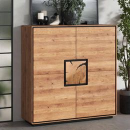 Pharao24.de Wohnzimmerschrank Holzschrank massiv in Wildeichefarben mit Hirnholz Applikation