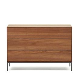 Pharao24.de Schlafzimmer Kommode modern in Nussbaumfarben drei Schubladen