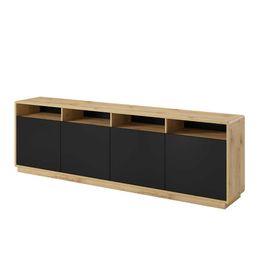 Pharao24.de Wohnzimmer Sideboard in Wildeichefarben und Schwarz 75 cm hoch