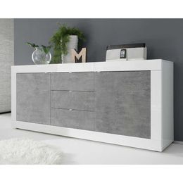 Pharao24.de Modernes Sideboard in Wei&szlig; und Beton Grau 210 cm breit
