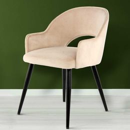 Pharao24.de Polsterst&uuml;hle in Creme Wei&szlig; Samt Retro Design (2er Set)