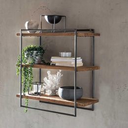 Pharao24.de Wandh&auml;ngeregal 60 cm hoch aus Teak Altholz und Metall
